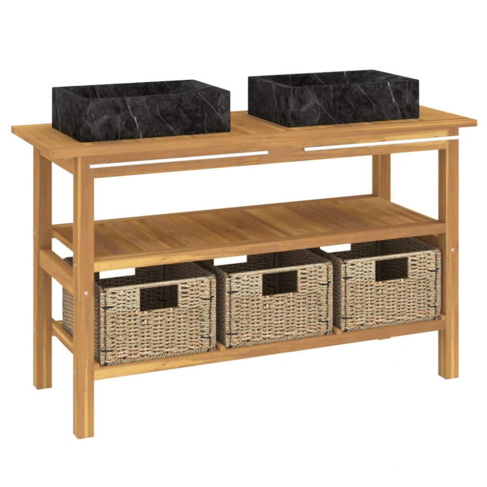 Köp Handfatsbänk med handfat svart marmor massiv teak online...