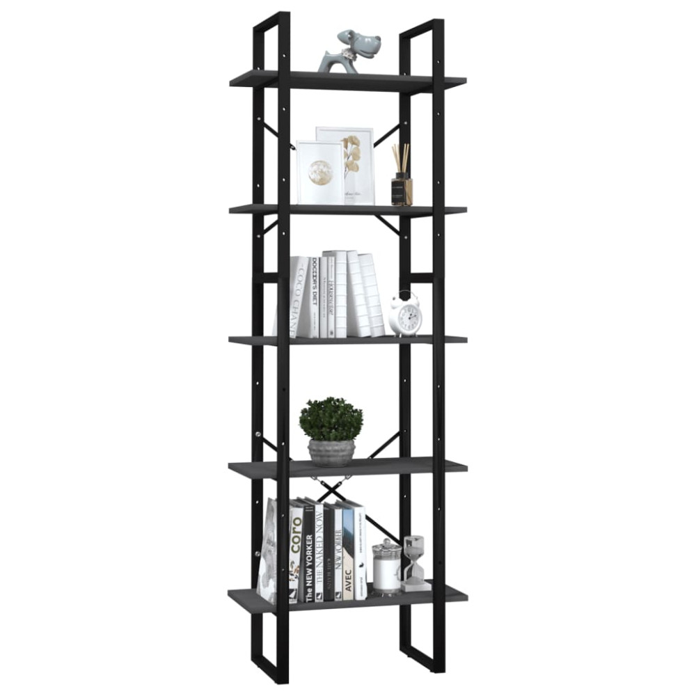 Köp Bokhylla 5 hyllplan grå 60x30x175 cm massiv furu online...